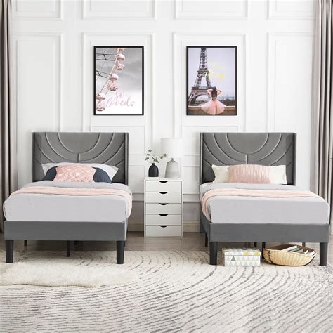 Vecelo Set Of 2 Twin Bed Frames Modern Upholstered Platform Bed Frame