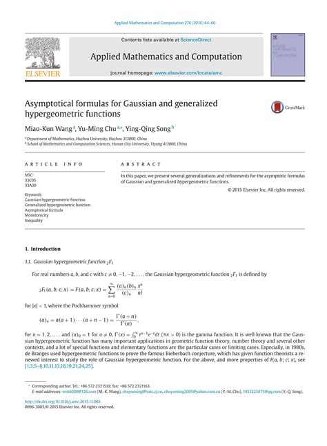 Solution Asymptotical Formulas For Gaussian And Generalized