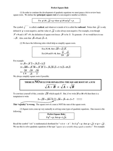 Perfect Square Rule Perfact Square Rule Mathematics Square Root