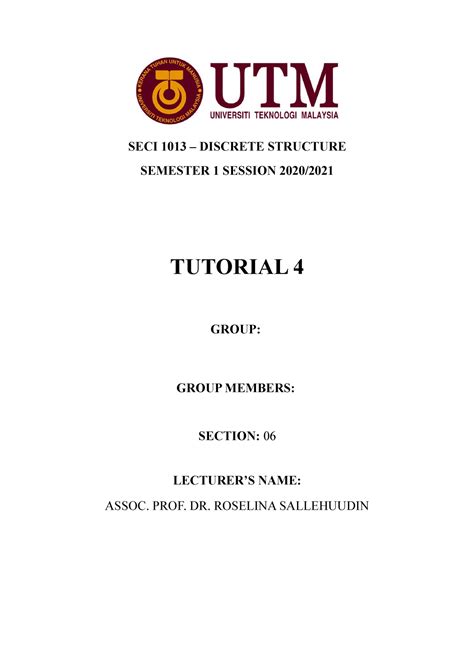 Discrete Structure Tutorial All Questions And Answers UTM Studocu