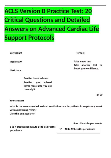 Acls Version B Practice Test 20 Critical Questions And Detailed Answers On Advanced Cardiac
