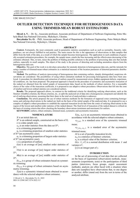Pdf Outlier Detection Technique For Heterogeneous Data Using Trimmed Mean Robust Estimators