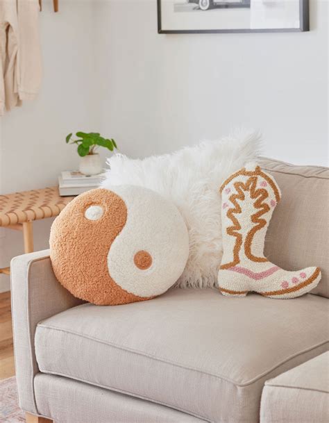Cowboy Boot Hook Throw Pillow Cream Tillys