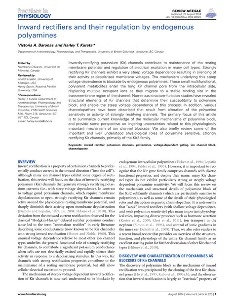 Pdf Inward Rectifiers And Their Regulation By Endogenous Polyamines
