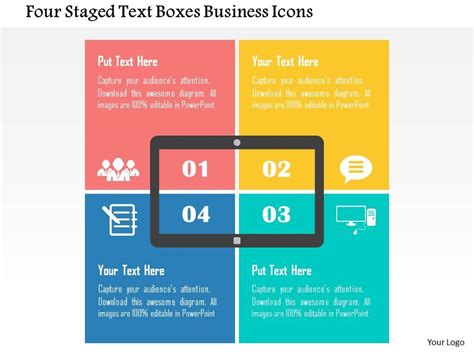 four staged text boxes business icons flat powerpoint design