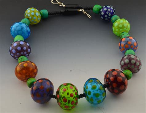 Multi Colored Polka Dot Necklace Blown Glass Beaux Bead