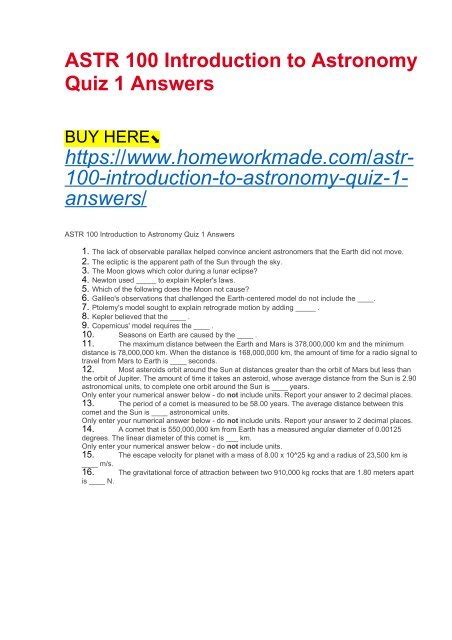 Astr 100 Introduction To Astronomy Quiz 1 Answers