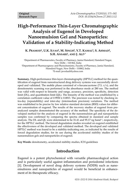 pdf high performance thin layer chromatographic analysis of eugenol
