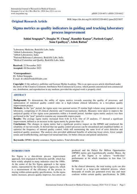 Pdf Sigma Metrics As Quality Indicators In Guiding And Tracking Laboratory Process Improvement
