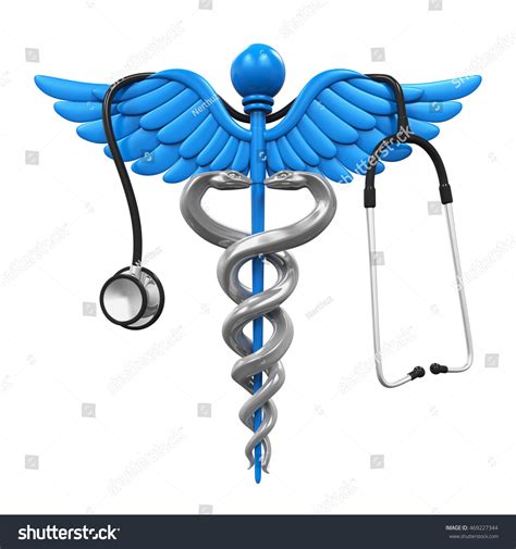 Ilustrasi Stok Caduceus Symbol Stethoscope 3d Rendering 469227344