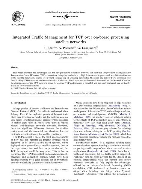 Pdf Integrated Traffic Management For Tcp Over On Board Processing