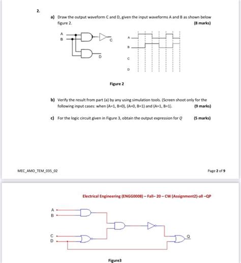 Solved 2 A Draw The Output Waveform C And D Given The Chegg Com