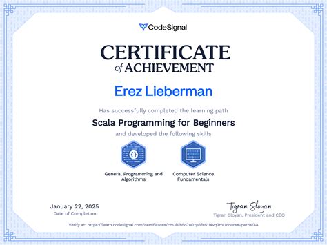 Path Certificate For Scala Programming For Beginners Codesignal Learn