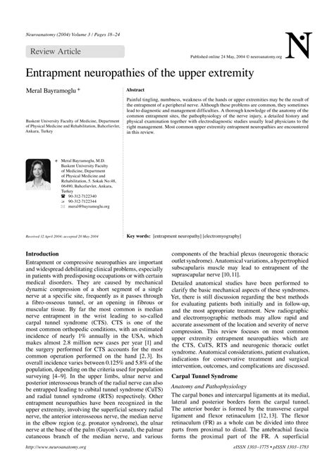 Pdf Entrapment Neuropathies Of The Upper Extremity