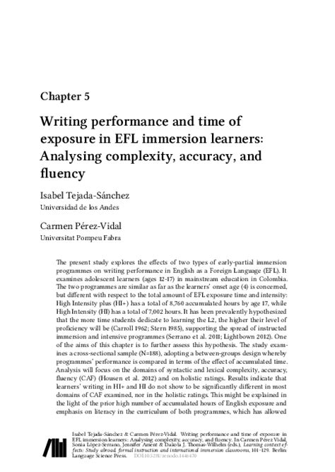 Pdf Writing Development And Time Of Exposure In Young Efl Immersion Learners Analysing