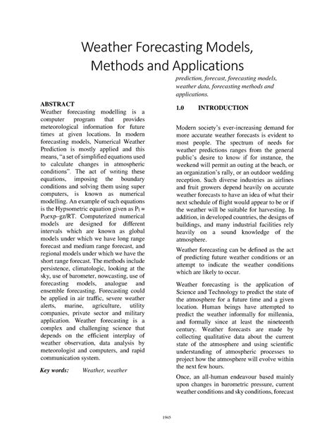 Weather Forecasting Models Methods And Applications Weather Forecasting Models Methods And