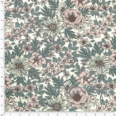 Peach Pink Dusty Green Cream And Chocolate Floral Heathered Fleece