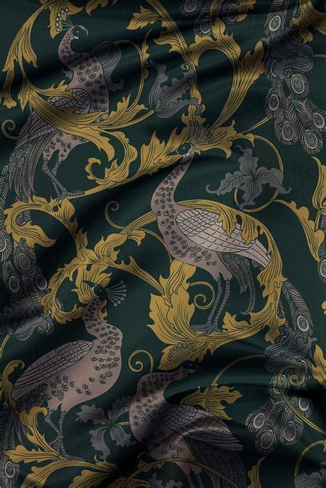 Green Designer Peacock Fabric Feathr™ Made By Artists