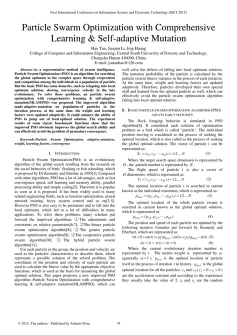 pdf particle swarm optimization with comprehensive learning and self