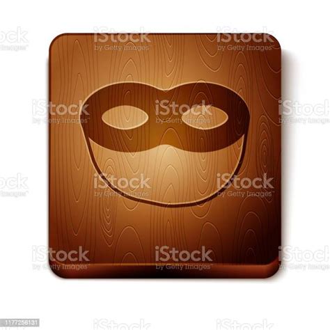흰색 배경에 격리 된 갈색 축제 마스크 아이콘입니다 나무 사각형 버튼입니다 벡터 일러스트레이션 0명에 대한 스톡 벡터 아트 및 기타 이미지 Istock