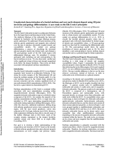 Pdf Geophysical Characterization Of A Buried Niobium And Rare Earth