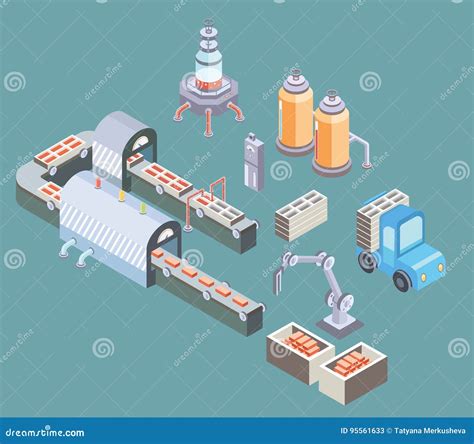 Automated Production Line Factory Floor With Conveyor And Various Machines Vector Illustration