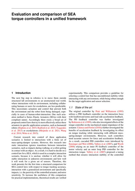 Solution Evaluation And Comparison Of Sea Torque Controllers In A