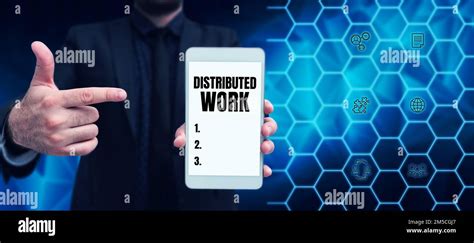 Text Caption Presenting Distributed Work Business Concept Practiced By Enterprises Using