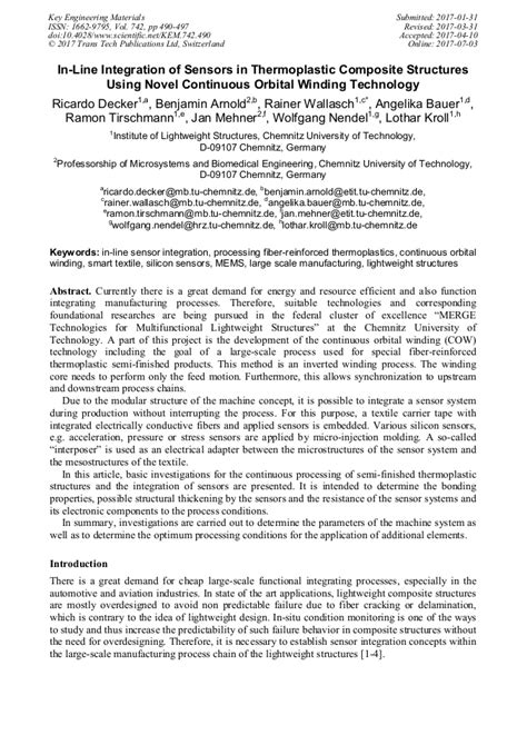 In Line Integration Of Sensors In Thermoplastic Composite Structures Using Novel Continuous