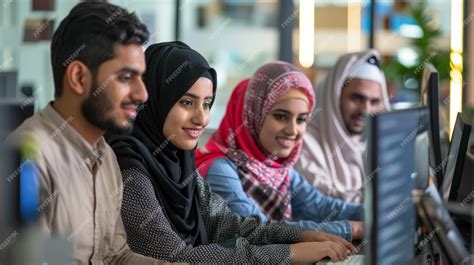 An Arabian Tech Startup Team Working On Coding Projects In A Modern Collaborative Office
