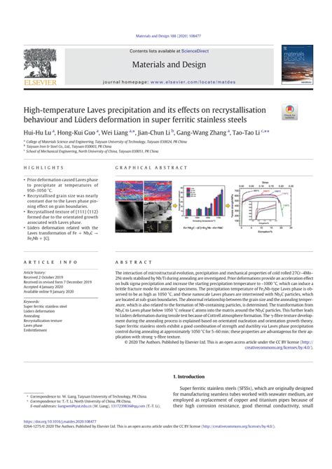 Pdf High Temperature Laves Precipitation And Its Effects On