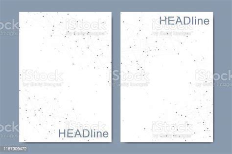 브로셔 표지 배너 전단지 연례 보고서 전단지에 대한 현대 벡터 템플릿 연결 선과 점추 예술 구성 웨이브 흐름 디지털 기술 과학