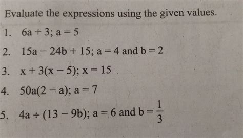 Solved Evaluate The Expressions Using The Given Values 1 6a3 A5 2