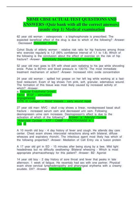 Nbme Cbse Actual Test Questions And Answers Quiz Bank With All The Correct Answers Usmle Step