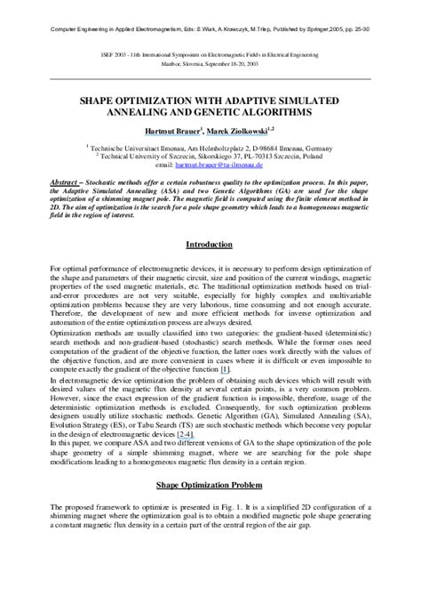 Pdf Shape Optimization With Adaptive Simulated Annealing And Genetic