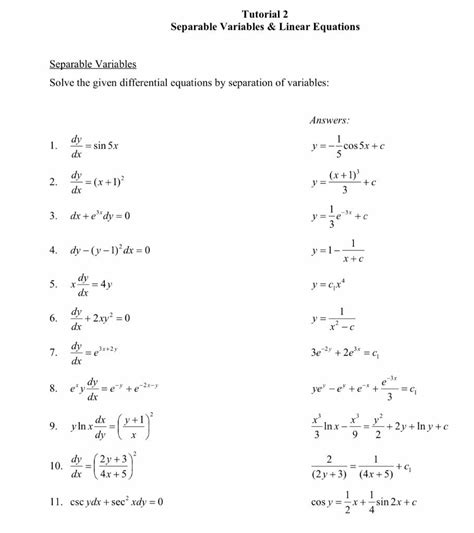 Solved Tutorial 2 Separable Variables And Linear Equations