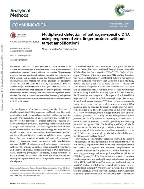 pdf multiplexed detection of pathogen specific dna using engineered