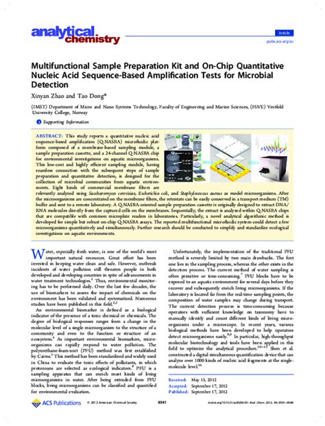 Pdf Multifunctional Sample Preparation Kit And On Chip Quantitative Nucleic Acid Sequence