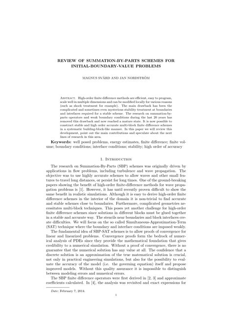Pdf Review Of Summation By Parts Schemes For Initial Boundary Value Problems
