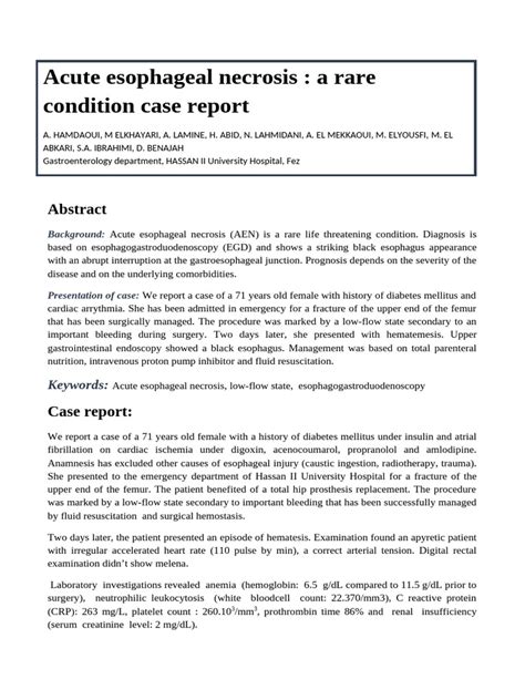 Acute Oesophageal Necrosis A Rare Condition Case Report Pdf