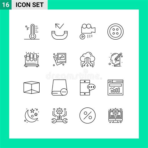 16 Thematic Vector Outlines And Editable Symbols Of Lab Test Camera Chemistry Sewing Stock