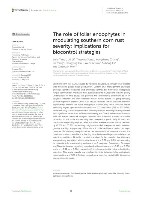 Pdf The Role Of Foliar Endophytes In Modulating Southern Corn Rust