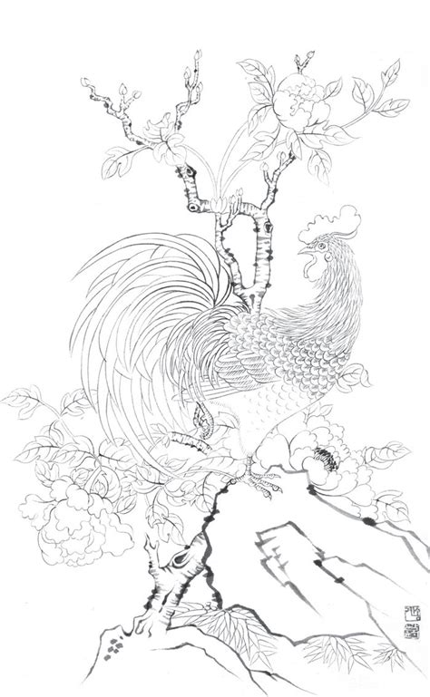 작품의 골격 초본 월간민화 닭 예술 아트 드로잉 그림