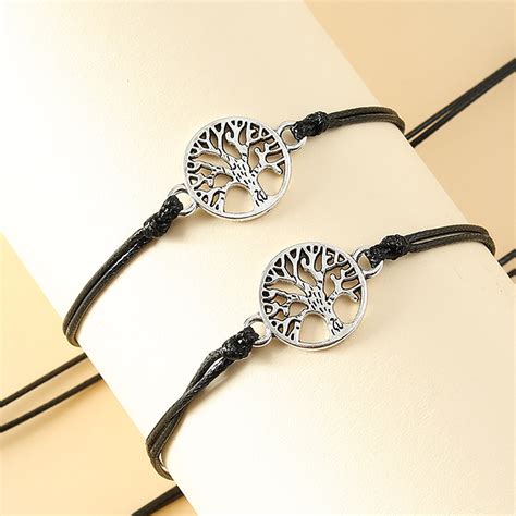 Bratari De Cuplu Arborele Vietii Tesute Manual Negru 2 Buc Emagro