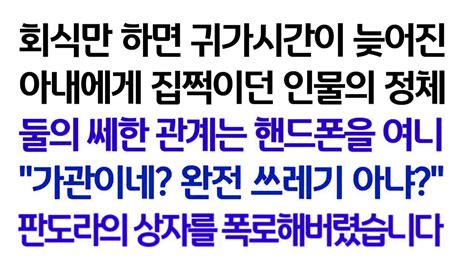 실화사연 회식만 하면 귀가시간이 늦어진 아내에게 집쩍이던 인물의 정체 둘의 쎄한 관계는 핸드폰을 여니 판도라의 상자를 폭로해버렸습니다ㅣ라디오드라마ㅣ사이다사연ㅣ Youtube