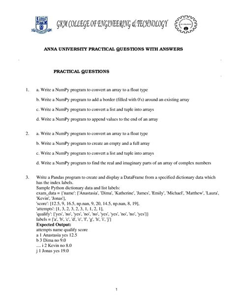 Cs3361 Practical Question And Answers 1 A Write A Numpy Program To Convert An Array To A