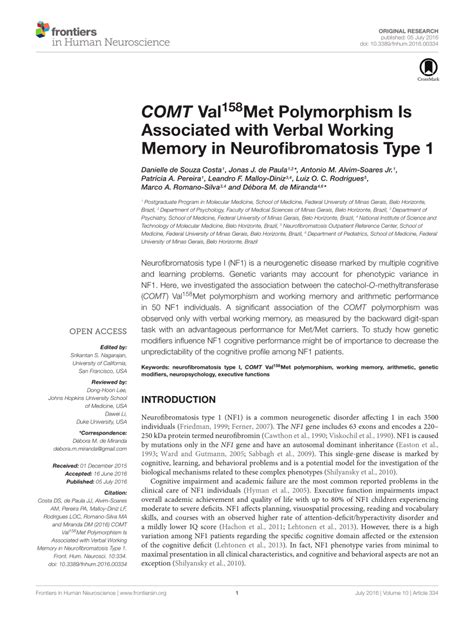 Pdf Comt Val 158 Met Polymorphism Is Associated With Verbal Working Memory In