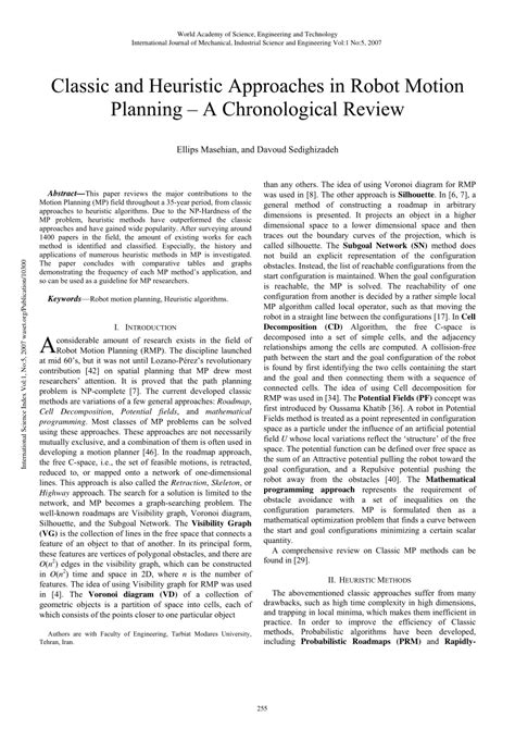 Pdf Classic And Heuristic Approaches In Robot Motion Planning A