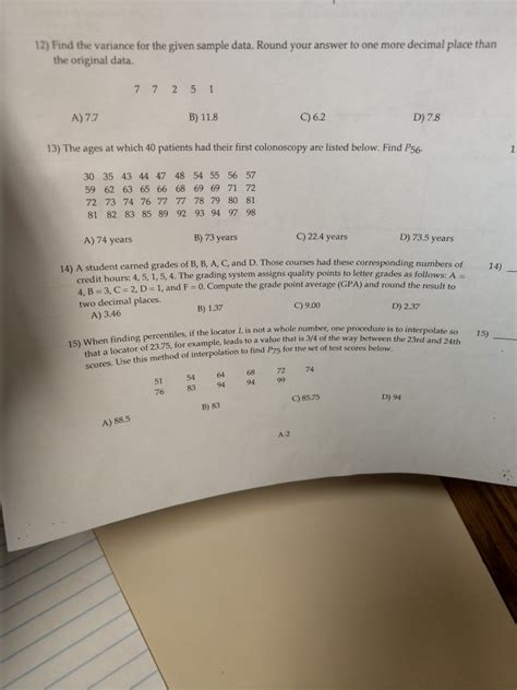 solved 12 find the variance for the given sample data