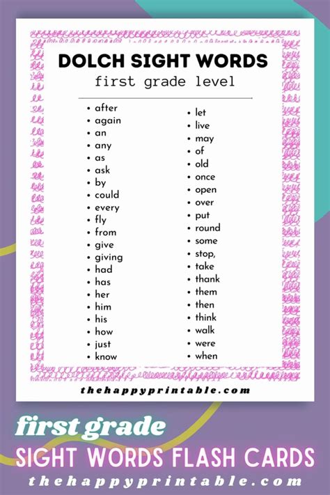 First Grade Dolch Sight Word List Assessment